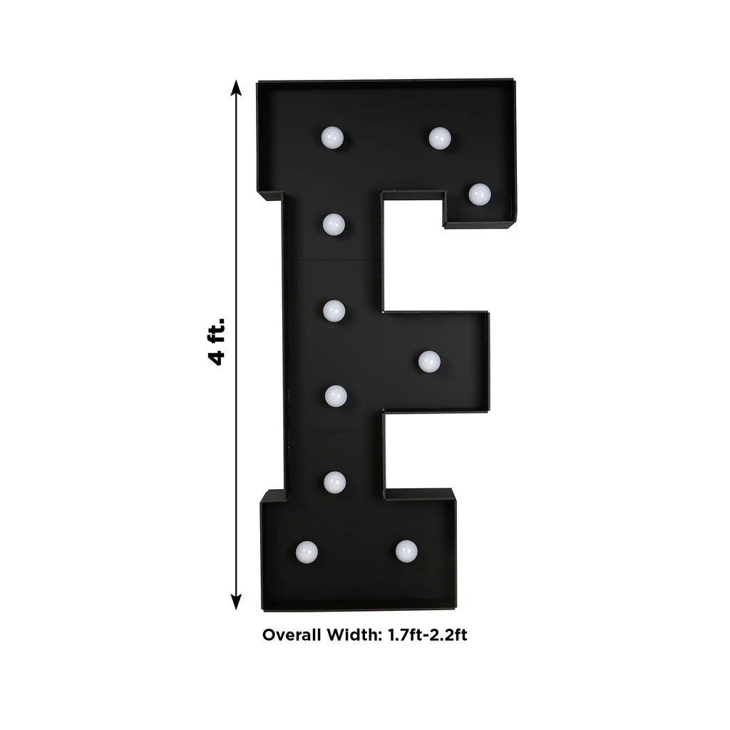 4ft LED Letter F Marquee Sign Black | TableclothsFactory