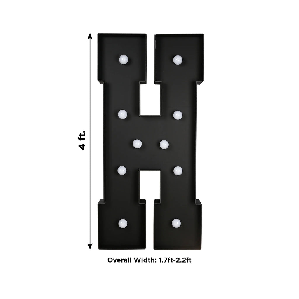 4ft LED Letter H Marquee Sign Black | TableclothsFactory