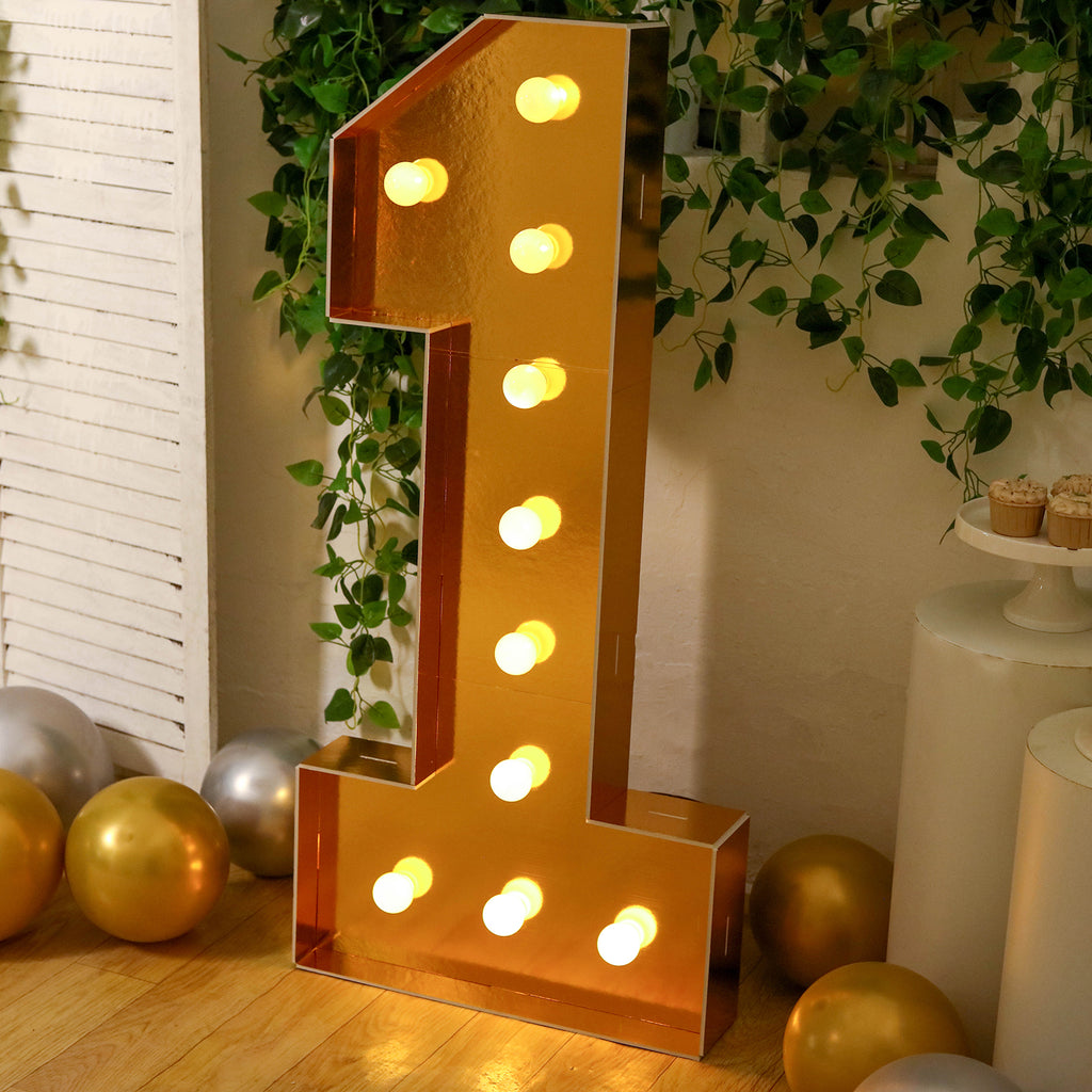 4ft LED Number 1 Marquee Sign Gold | TableclothsFactory