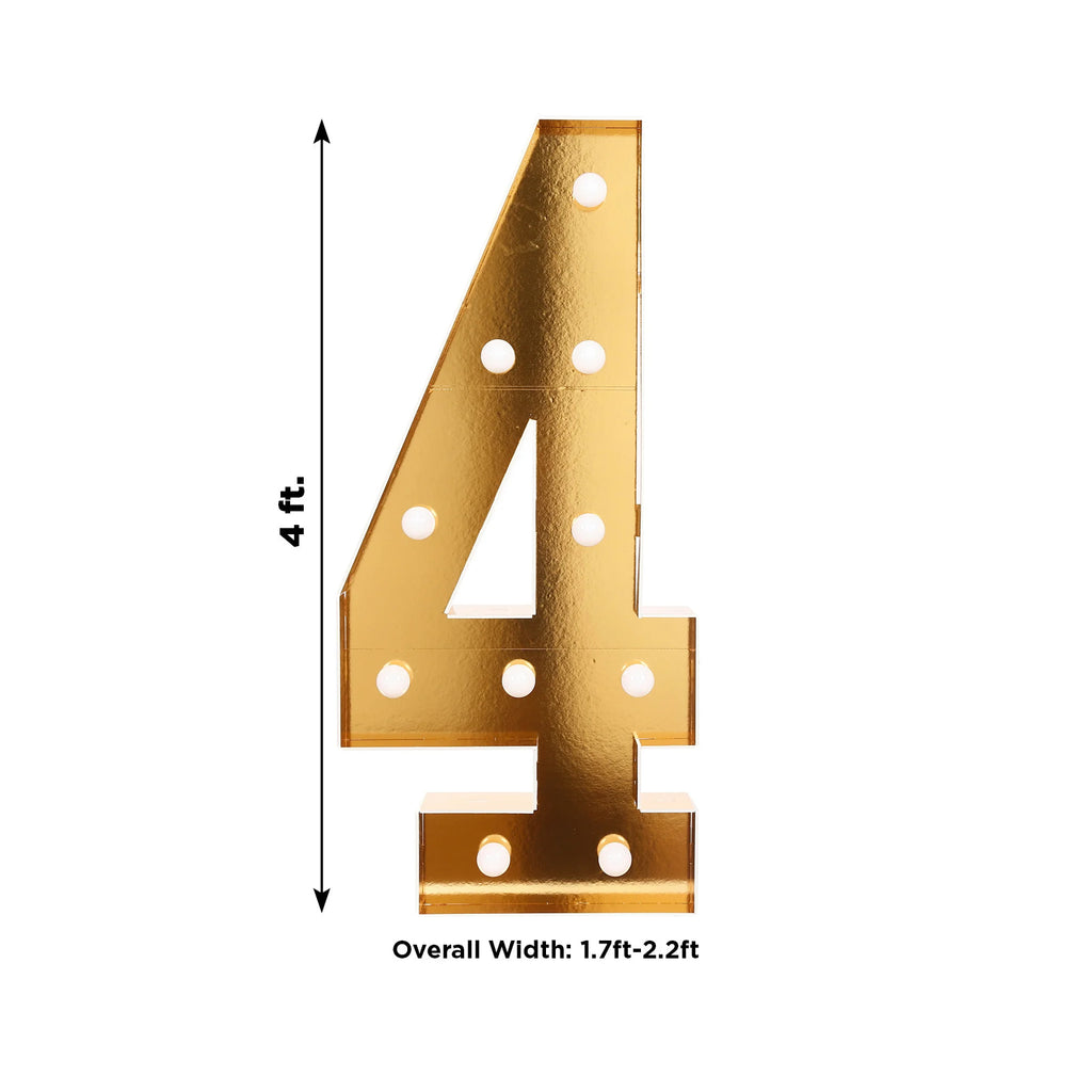LED Marquee Light Up Number 4, 4ft Gold | TableclothsFactory
