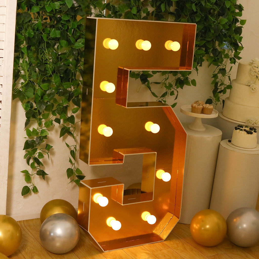 LED Marquee Light Up Number 5, 4ft Gold | TableclothsFactory
