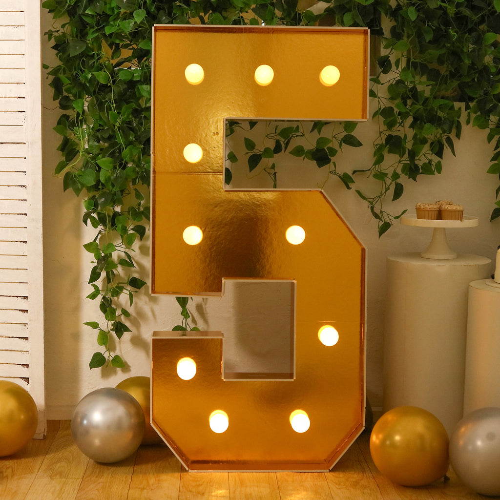 LED Marquee Light Up Number 5, 4ft Gold | TableclothsFactory
