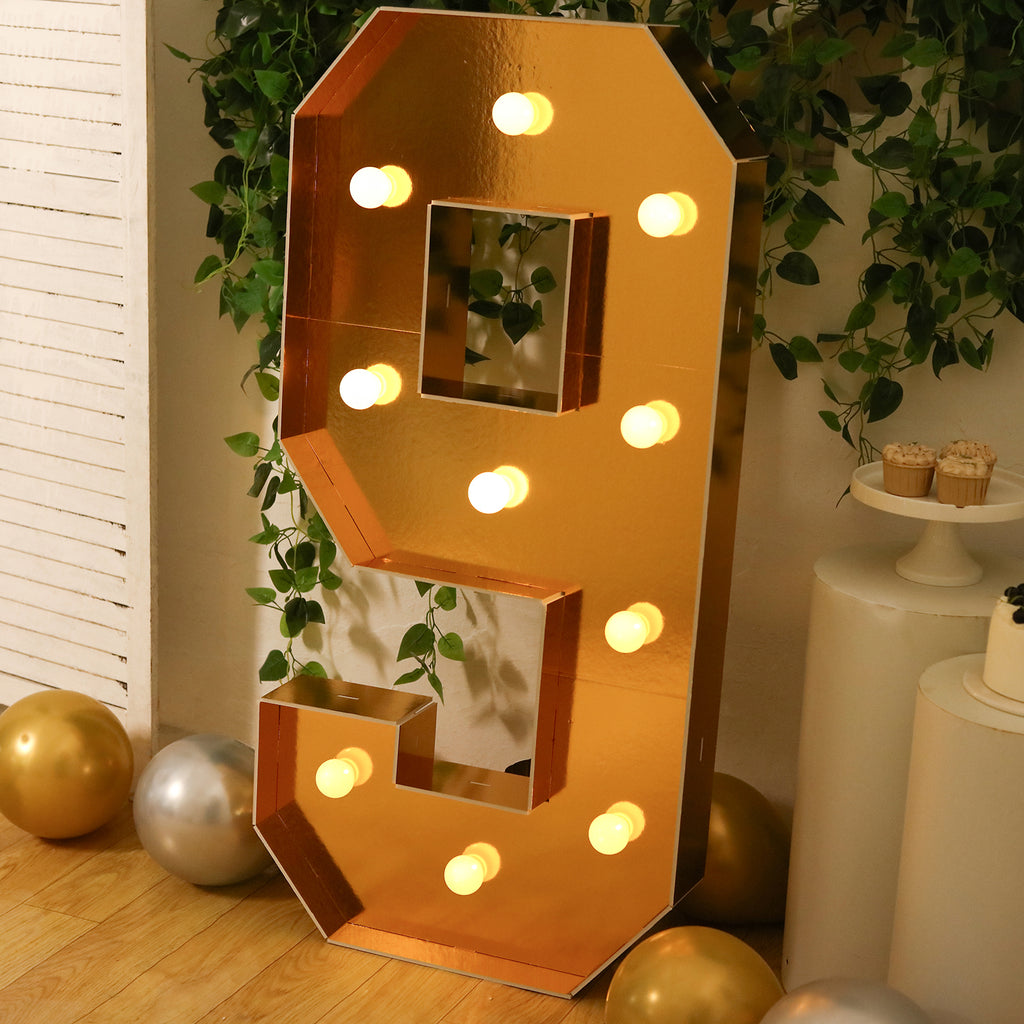 4ft LED Number 9 Marquee Sign Gold | TableclothsFactory