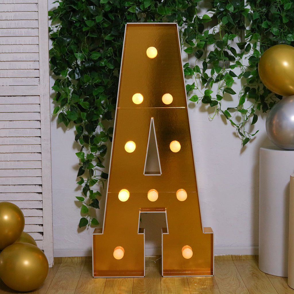 LED Marquee Light Up Letter A, 4ft Gold | TableclothsFactory