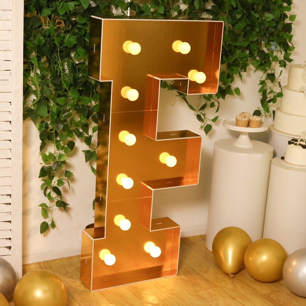 4ft LED Letter F Marquee Sign Gold | TableclothsFactory