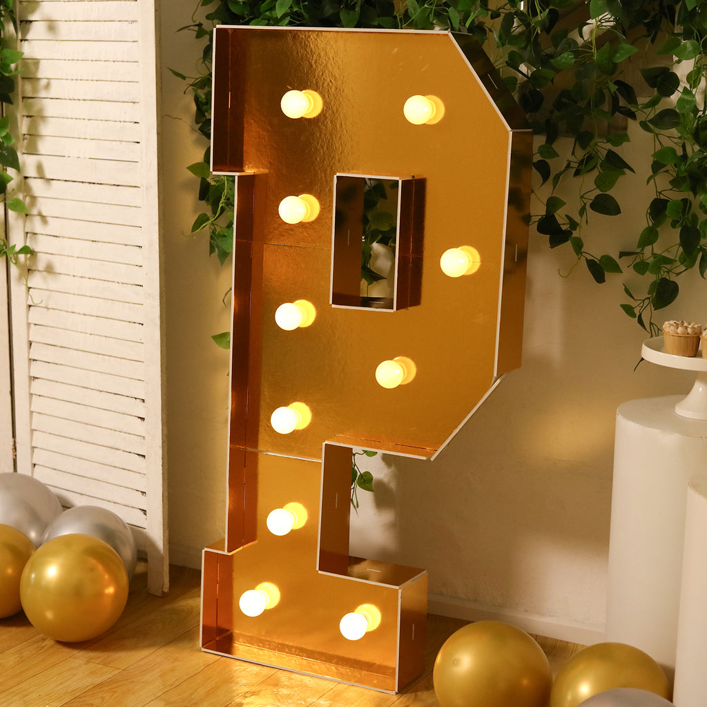LED Marquee Light Up Letter P, 4ft Gold | TableclothsFactory