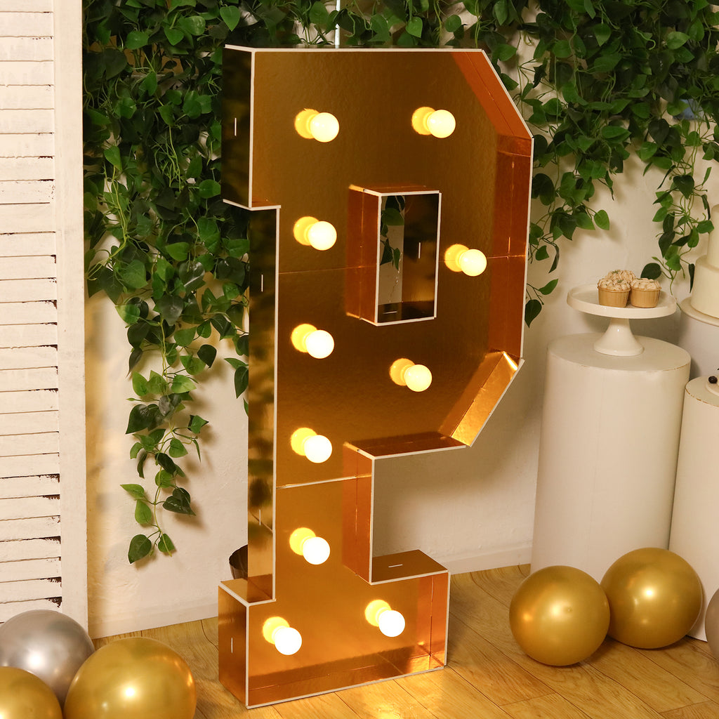 LED Marquee Light Up Letter P, 4ft Gold | TableclothsFactory
