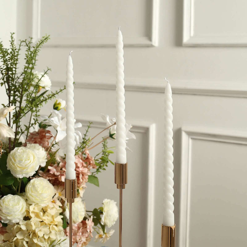 White Ribbed Taper Candles 5 Pack by TableclothsFactory.com