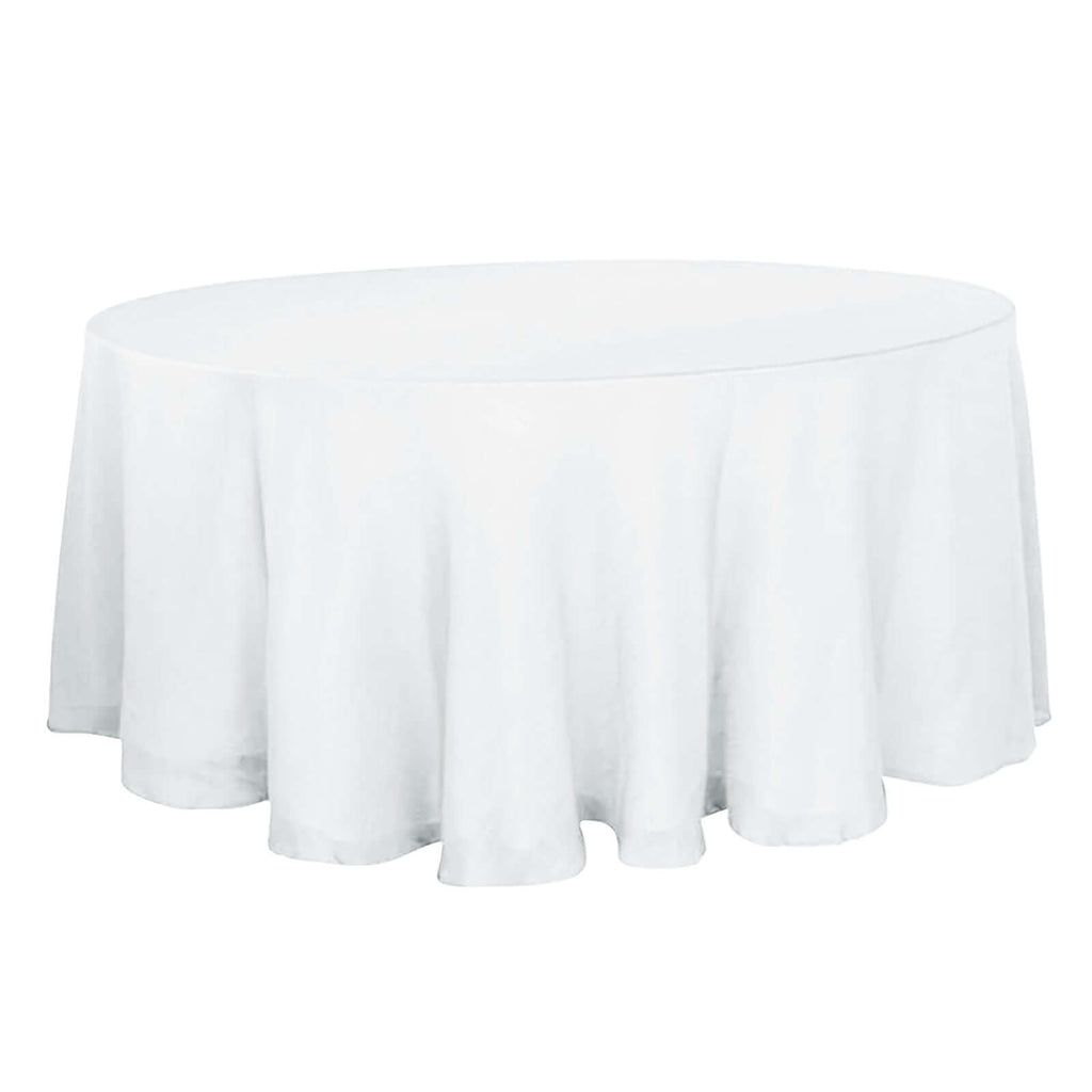 Faux Linen Round Tablecloth 120" White by TableclothsFactory.com