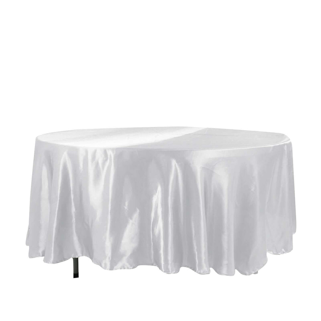 Satin Round Tablecloth 108" White by TableclothsFactory.com