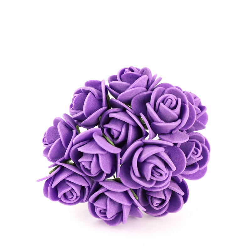 48 Purple Foam Rose Buds | TableclothsFactory