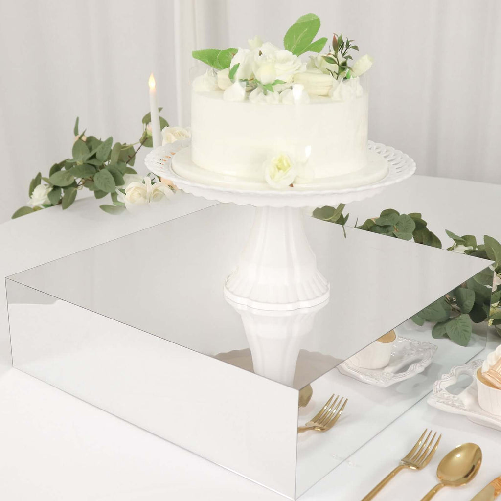 Silver Acrylic Cake Box Stand 18x18" | TableclothsFactory