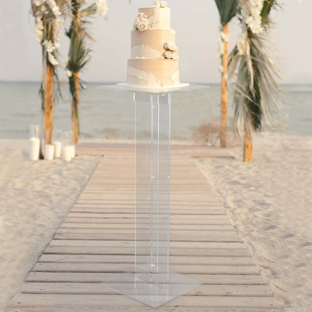 Acrylic Pedestal Stand Square Bases Clear 46" | TableclothsFactory