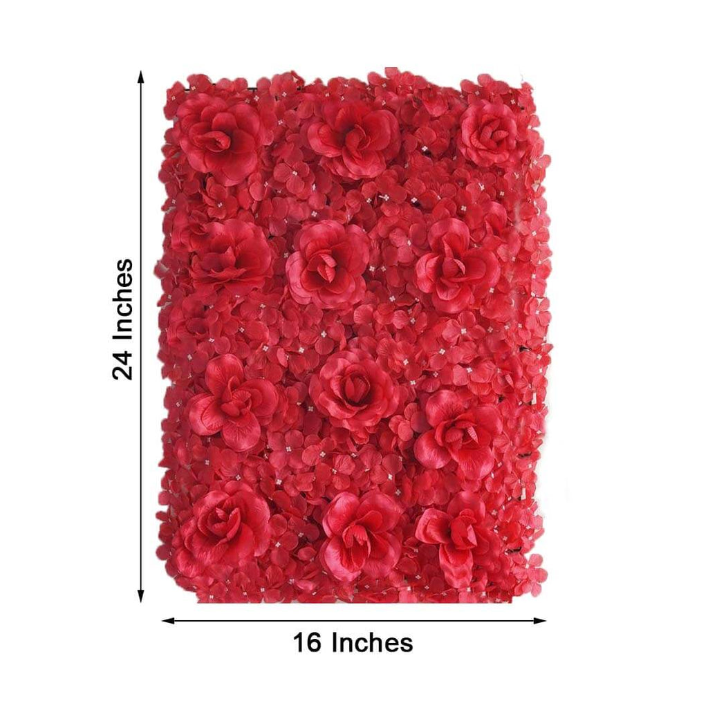 Red 3D Silk Rose Hydrangea Wall Mat Backdrop | TableclothsFactory