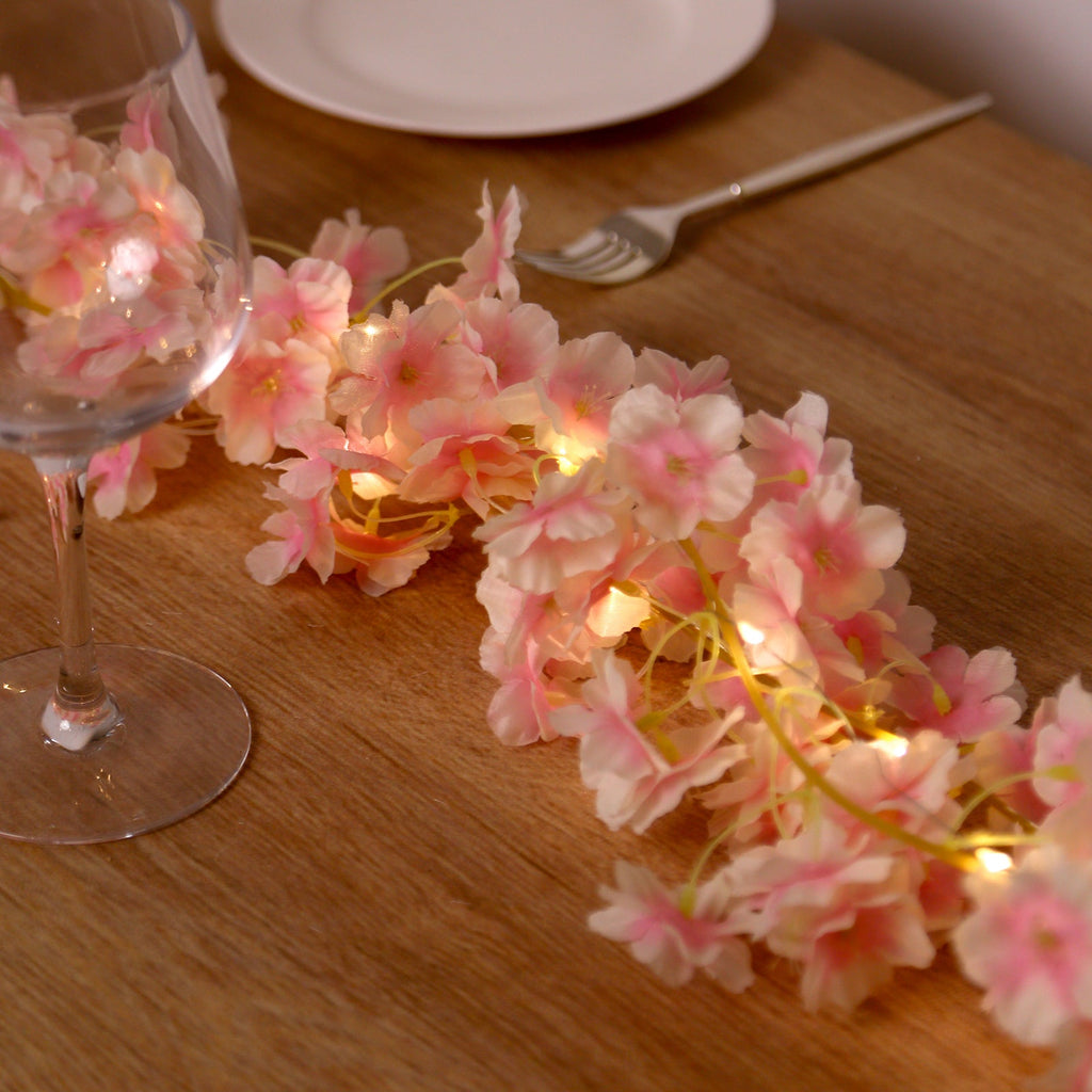 Cherry Blossom Garland String Lights Blush 6ft | TableclothsFactory