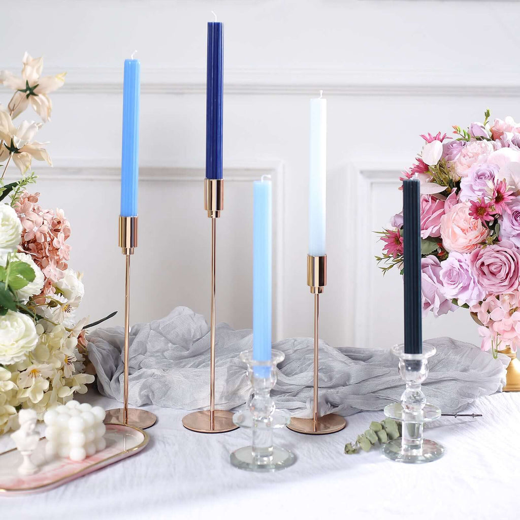 Assorted Blue Ribbed Taper Candles | TableclothsFactory