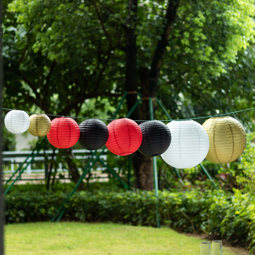Mixed Red Gold Hanging Paper Lanterns Set of 8 | TableclothsFactory