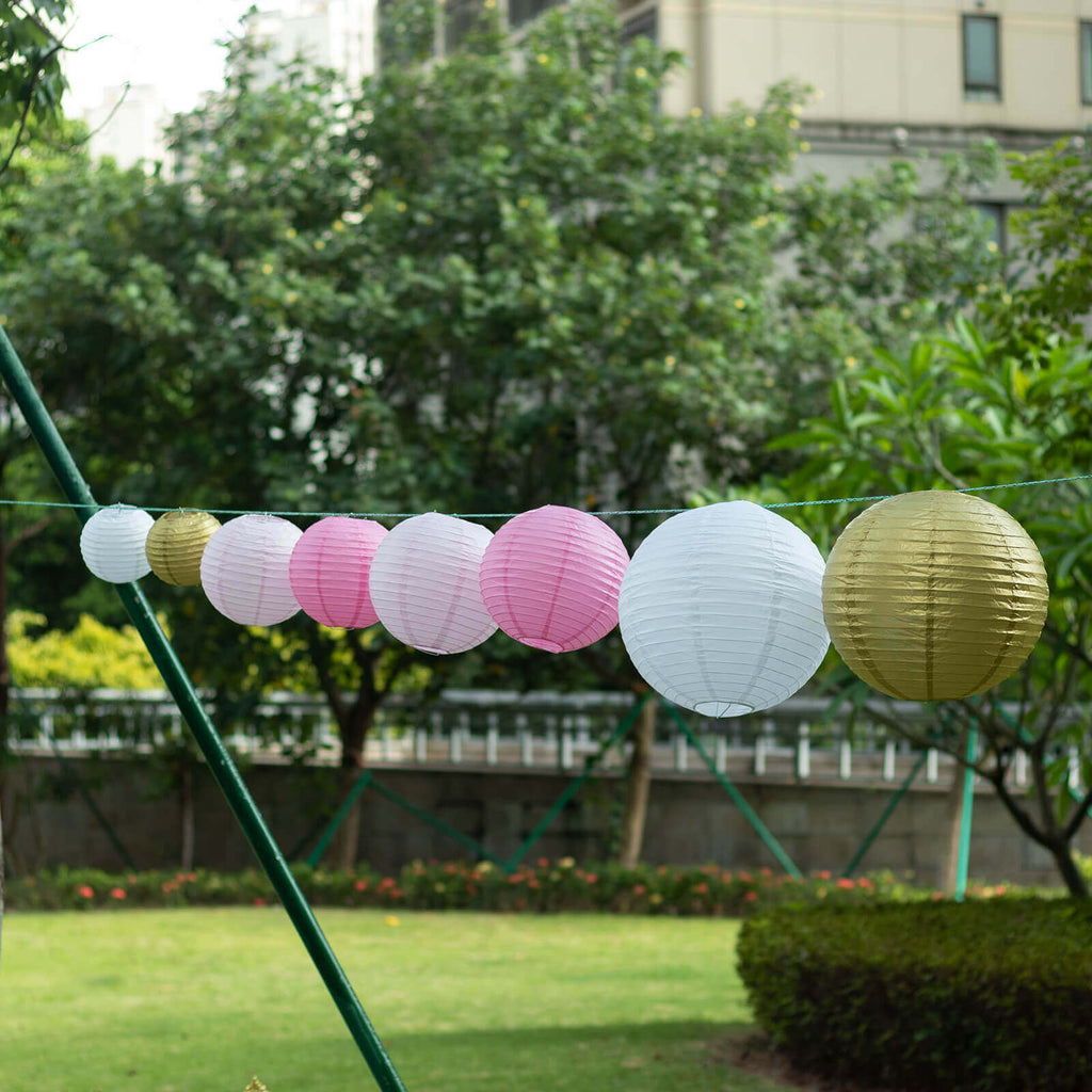 Blush Gold Hanging Paper Lanterns Set of 8 | TableclothsFactory