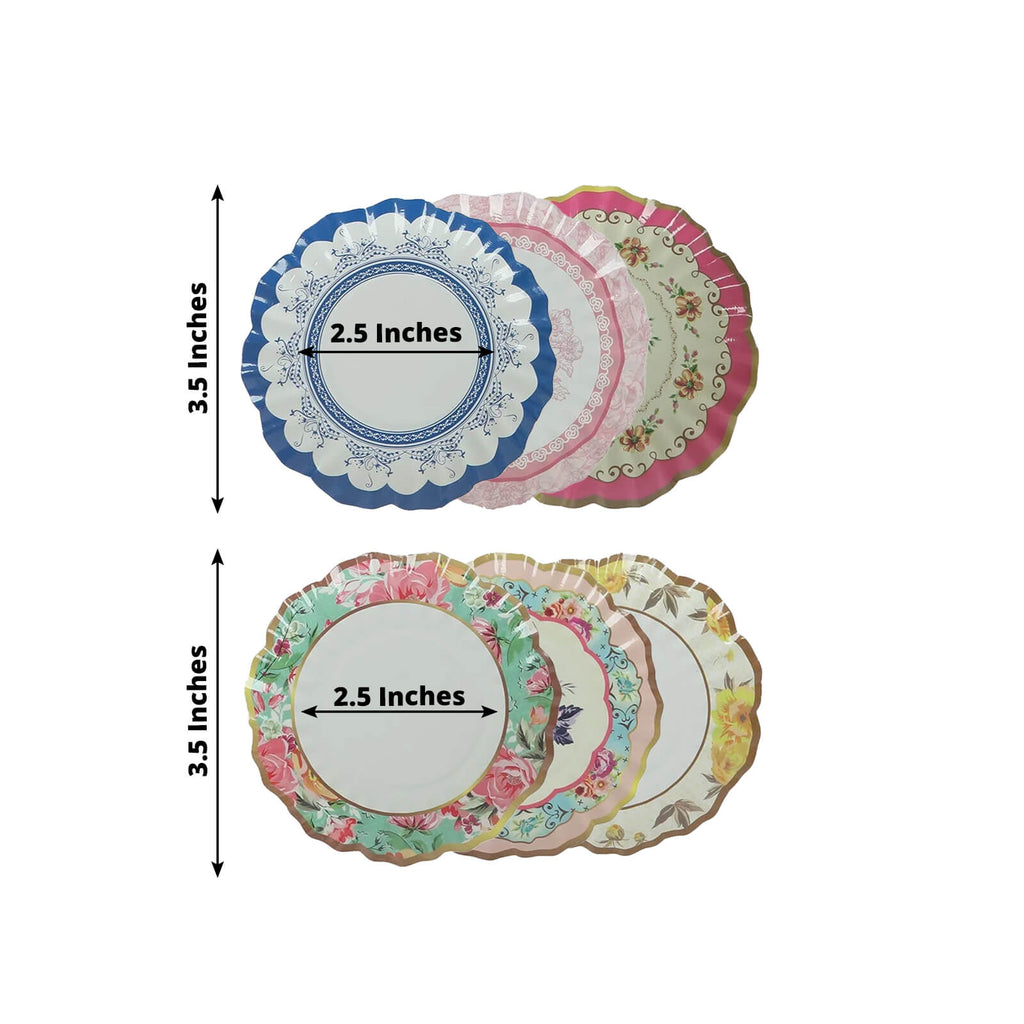 48 Pack Mini Floral Paper Plates 3.5" | TableclothsFactory