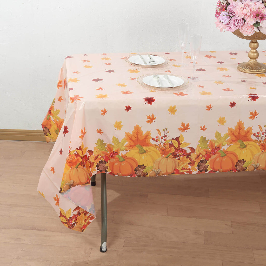 Plastic Rectangle Table Covers 54"x108" Orange Fall Leaves Pumpkin ...