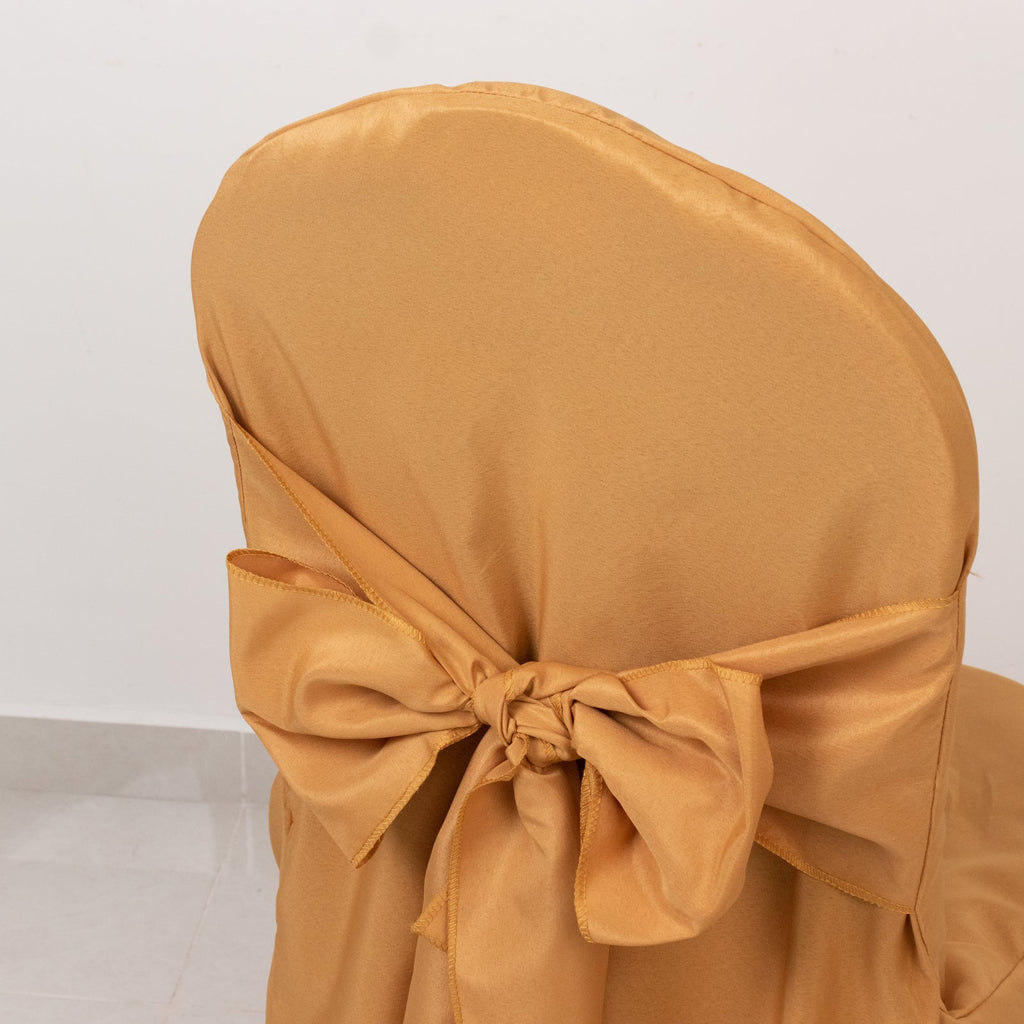 Banquet Chair Covers w/ Sashes Gold | TableclothsFactory