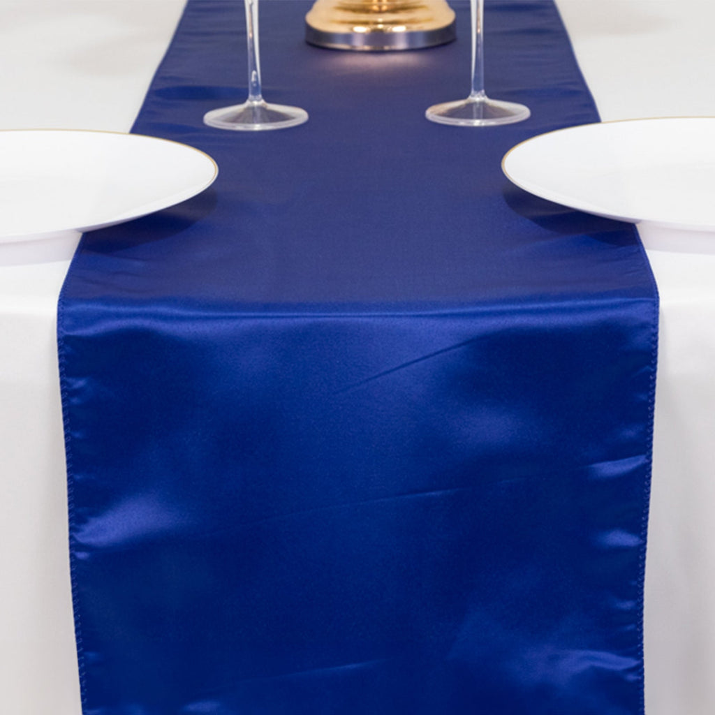 Lamour Satin Table Runner 12"x108" Royal Blue | TableclothsFactory