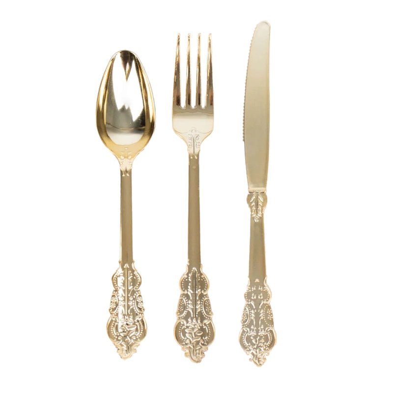 72 Pcs Plastic Silverware Set in Baroque Style Sage Green - Heavy Duty