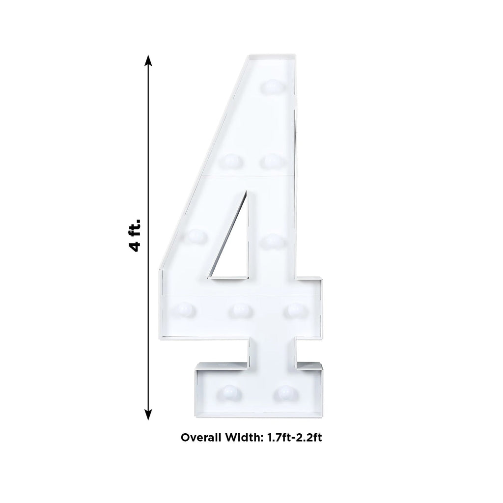 4ft White LED Marquee Number "4" | TableclothsFactory