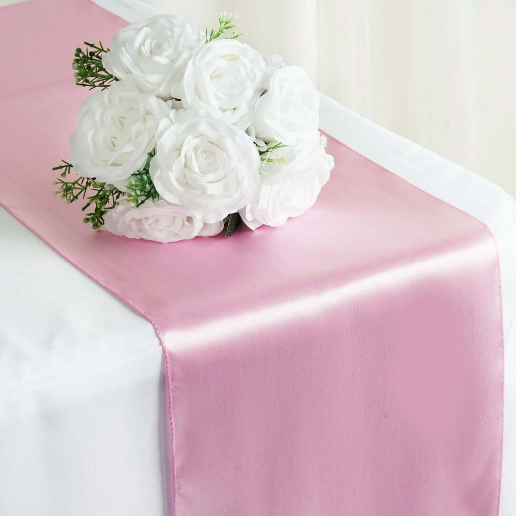 Satin Table Runner 12"x108" Pink | TableclothsFactory