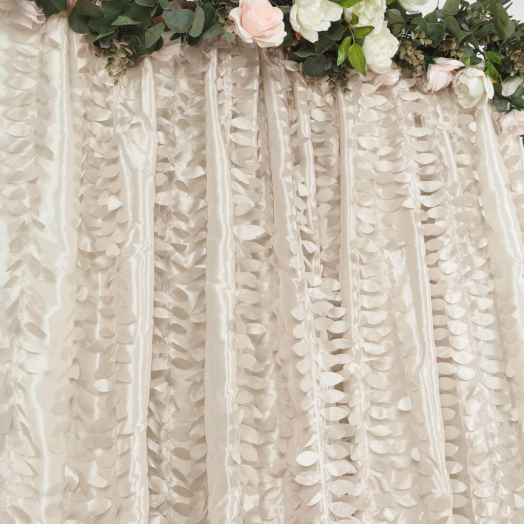 8ftx8ft Beige 3D Leaf Taffeta Event Curtain | TableclothsFactory