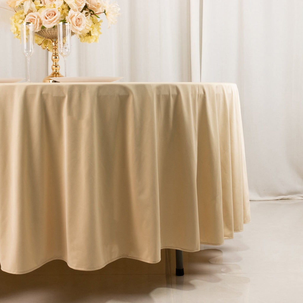 Premium Scuba Round Tablecloth 108" Beige | TableclothsFactory