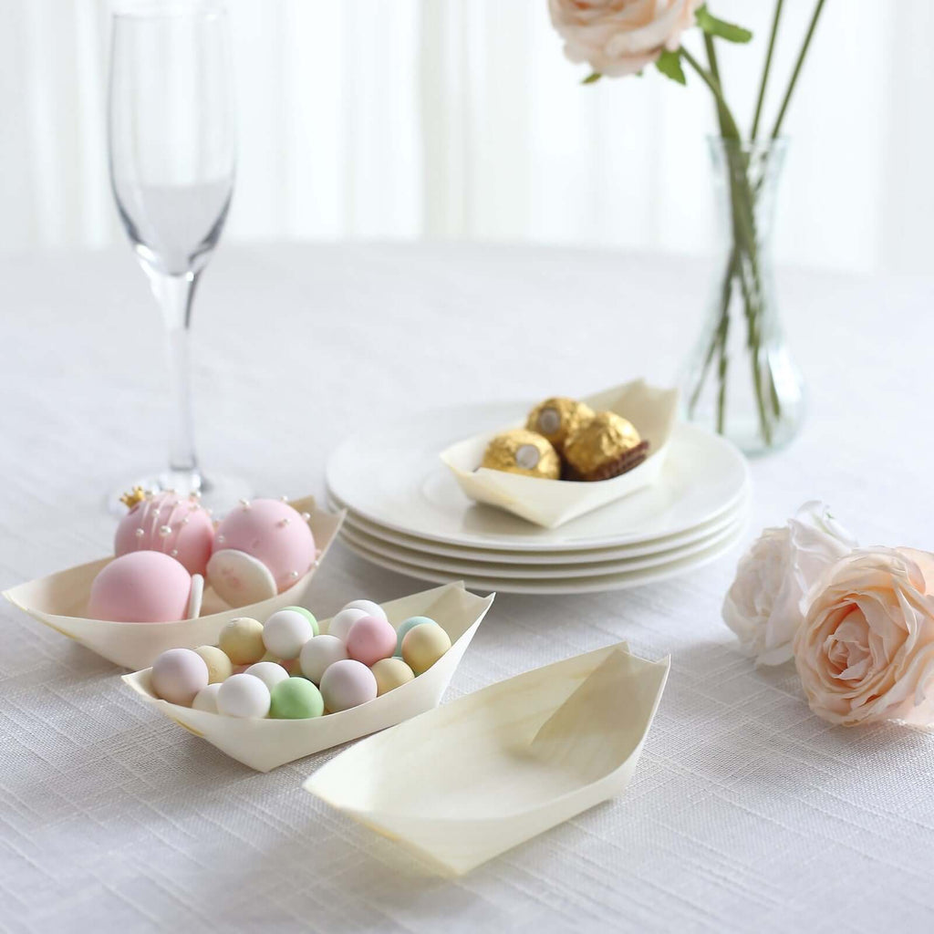 Natural Pine Wood Food Boats 6" | TableclothsFactory