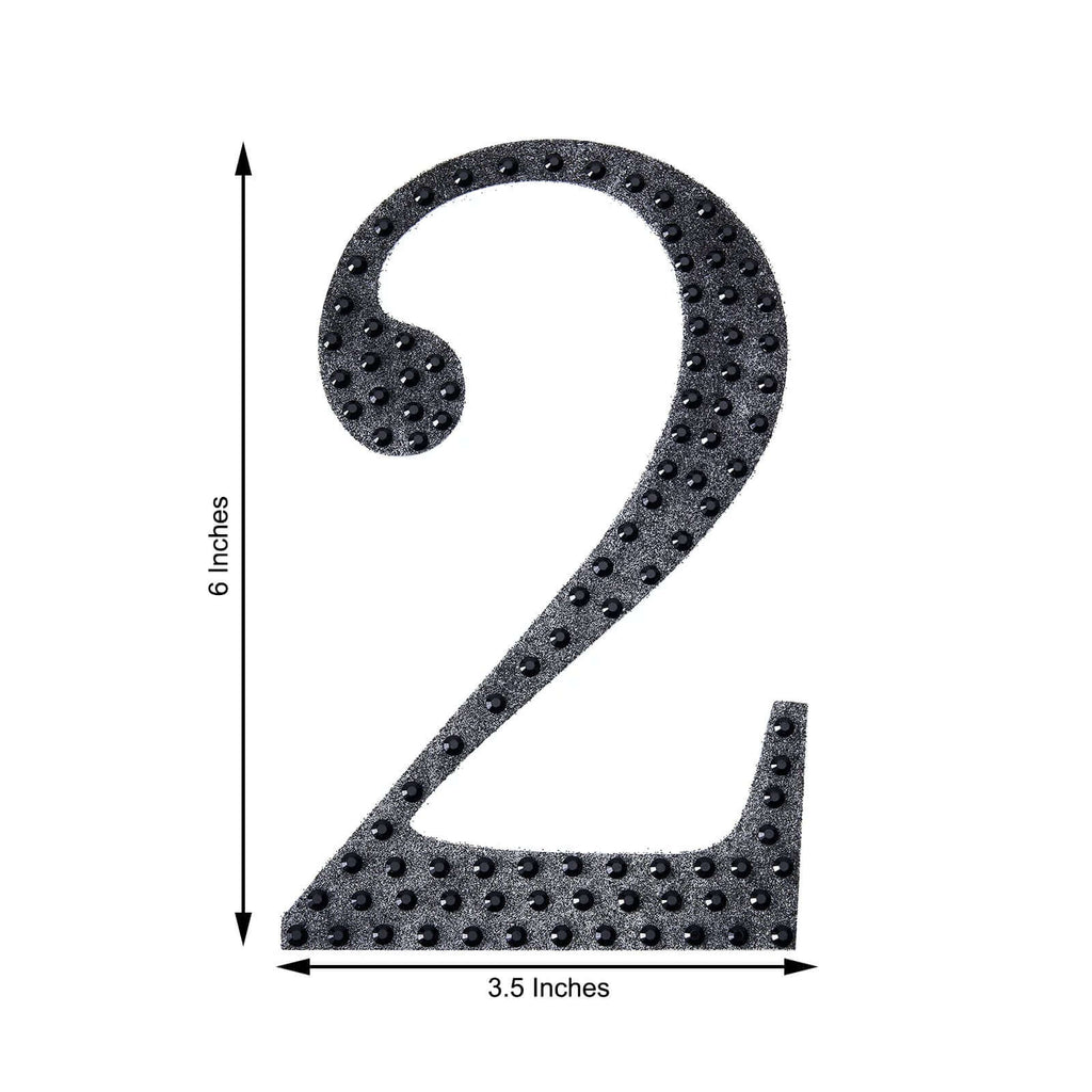 6" Rhinestone Sticker Numbers "2" Black | TableclothsFactory