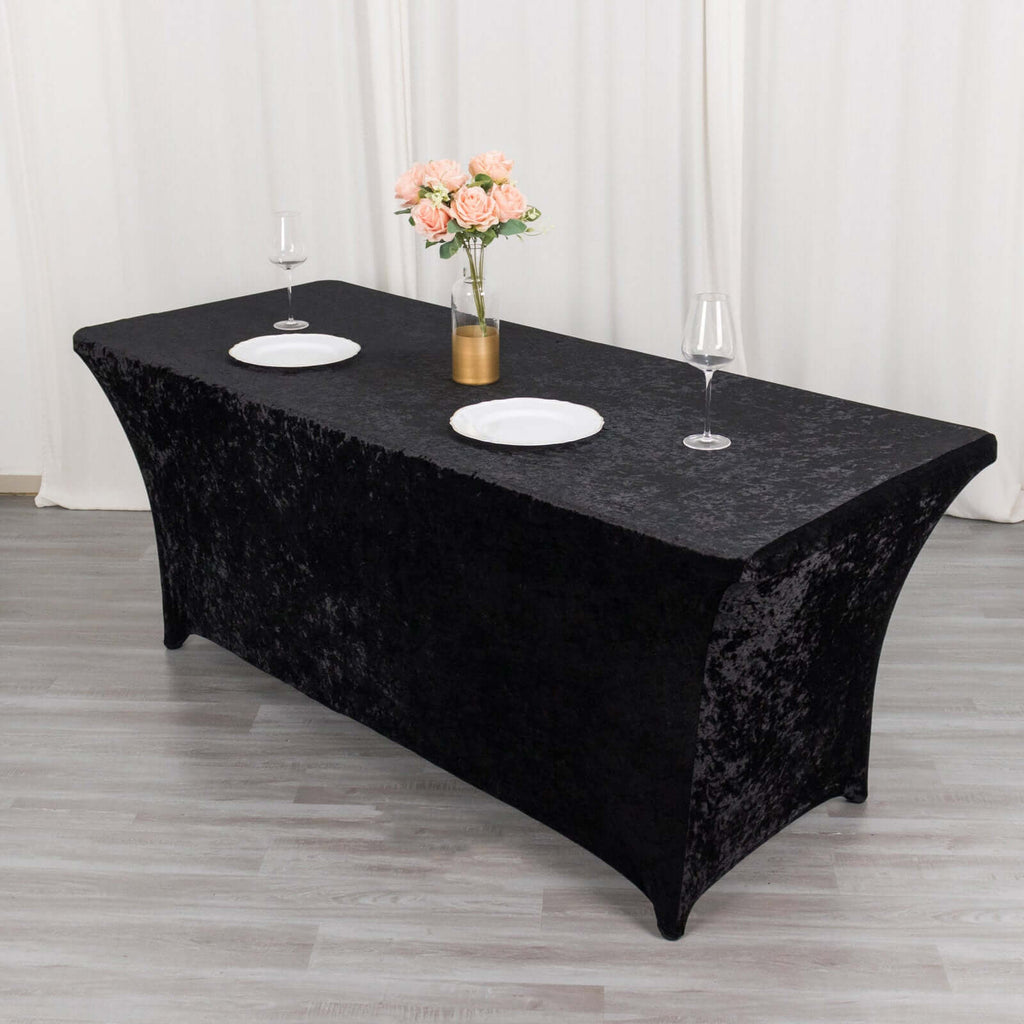 Crushed Velvet Fitted Table Cover 6ft Black | TableclothsFactory