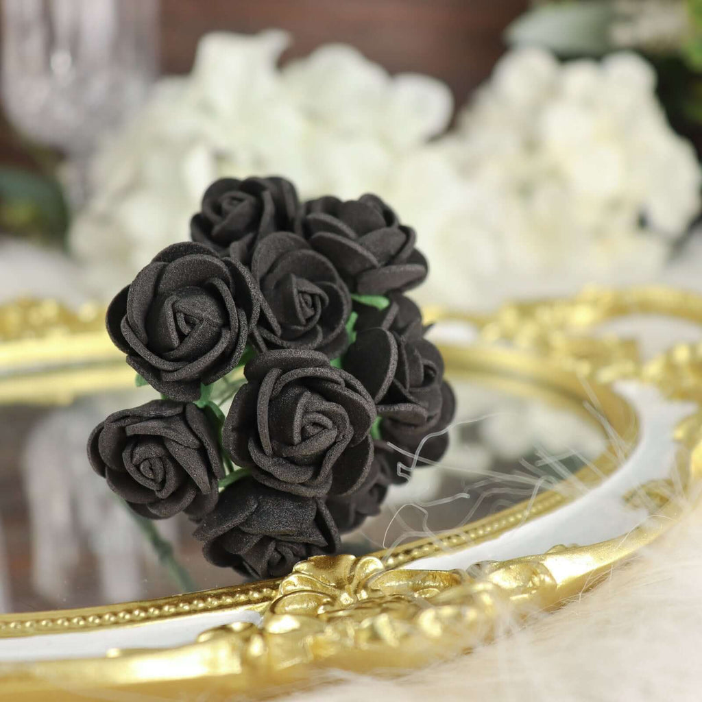 48 Black Foam Rose Flowers for DIY Crafts | TableclothsFactory