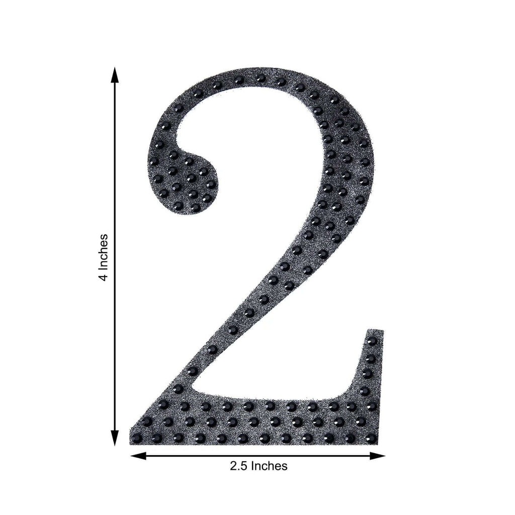 4" Rhinestone Sticker Numbers "2" Black | TableclothsFactory