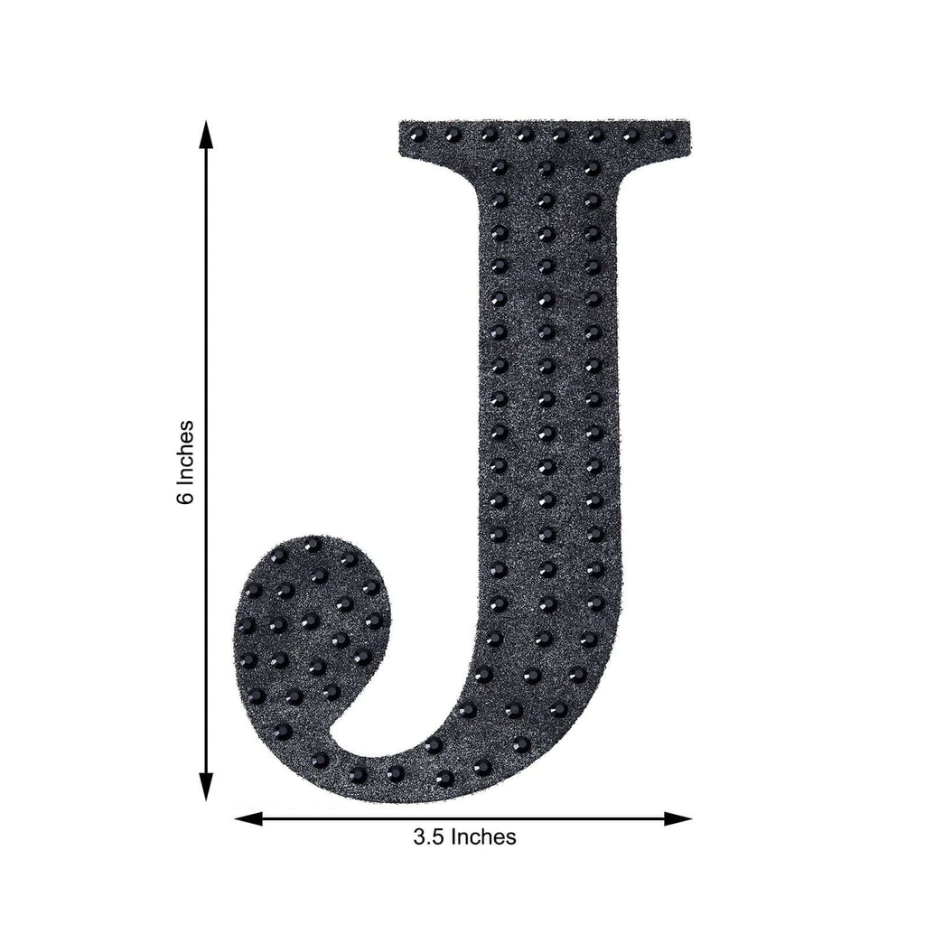 6" Rhinestone Sticker Letters "J" Black | TableclothsFactory