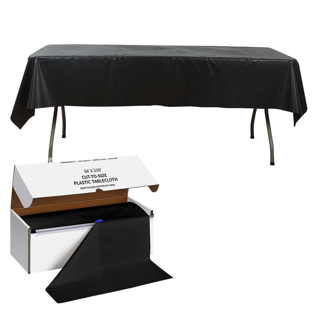 Plastic Table Cover Roll with Slide Cutter 54"x300ft Black ...
