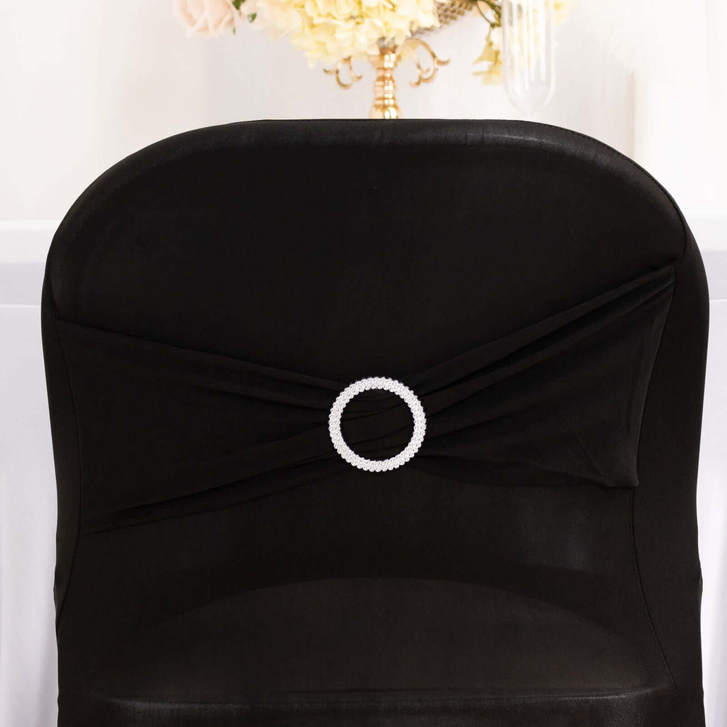 Spandex Chair Cover & Buckle Sash Black | TableclothsFactory