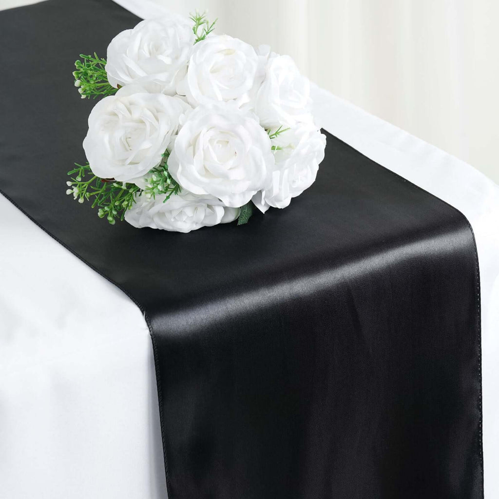 Satin Table Runner 12"x108" Black | TableclothsFactory