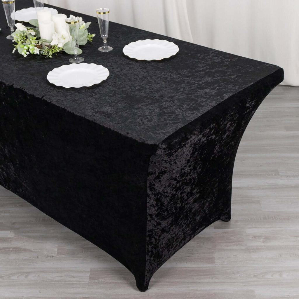 Crushed Velvet Fitted Table Cover 6ft Black | TableclothsFactory