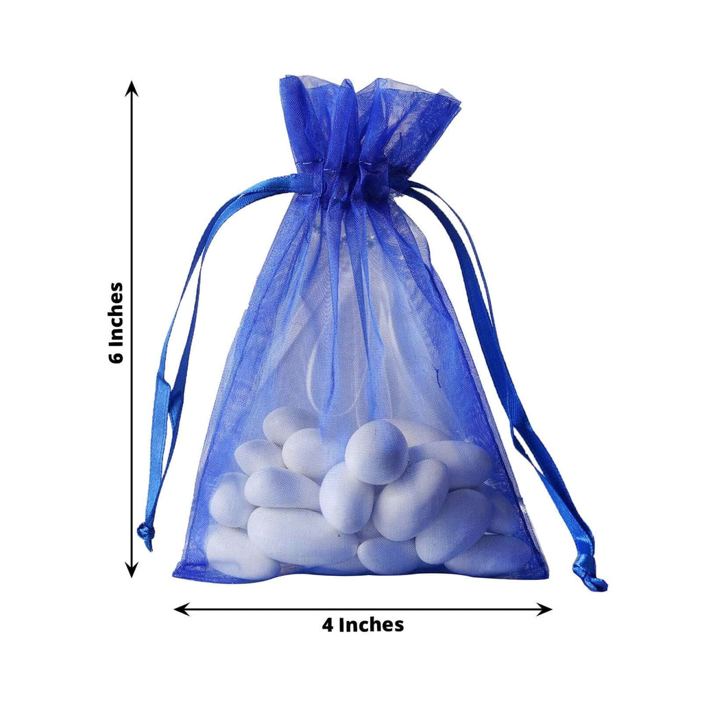 Royal Blue Organza Drawstring Gift Bags - 10 Pack | TableclothsFactory