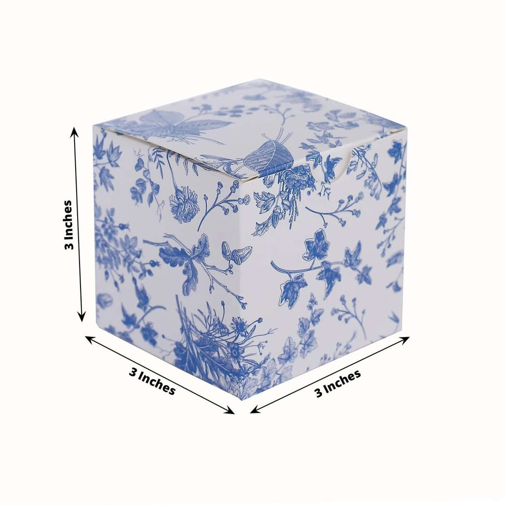 25 Pack White Blue Favor Boxes | TableclothsFactory