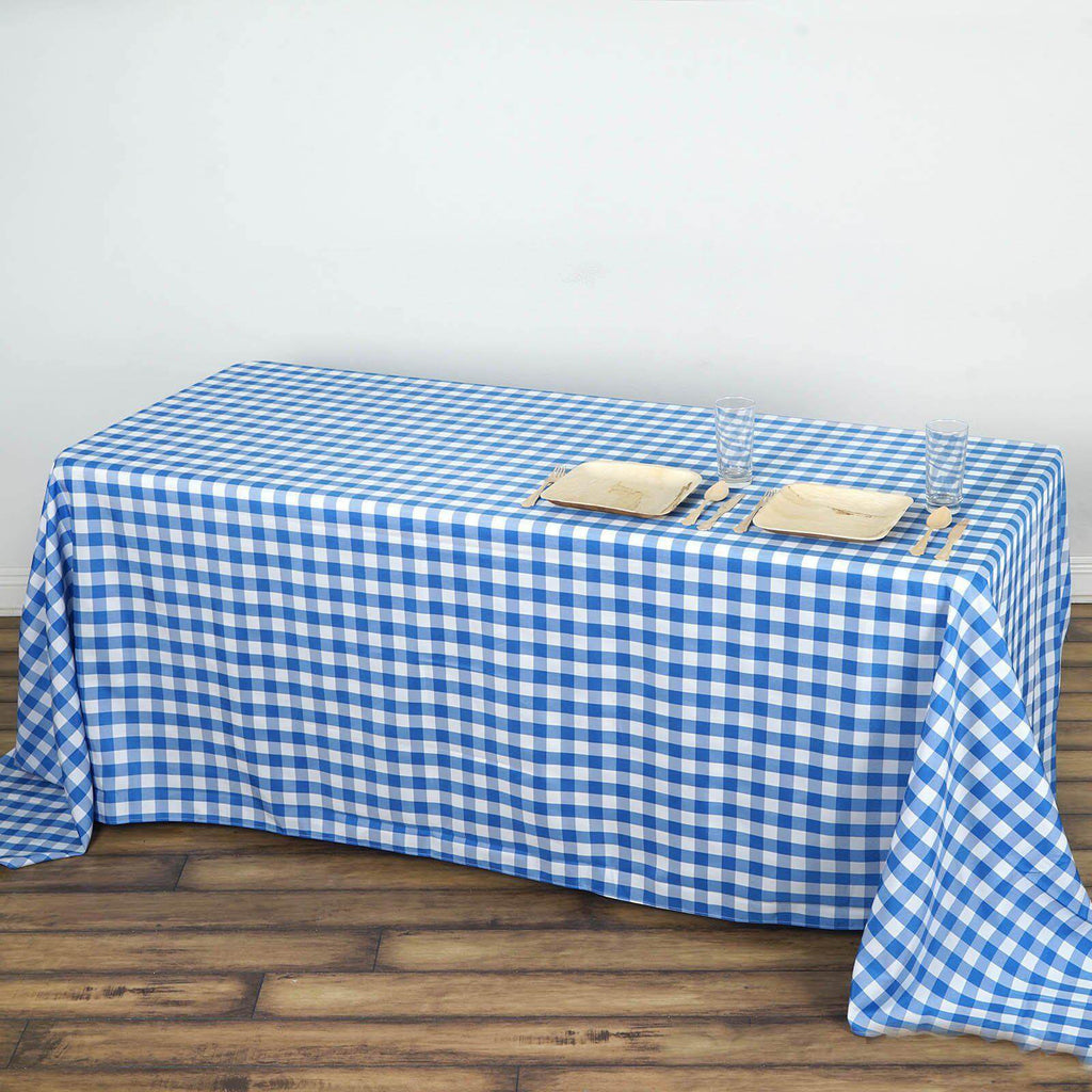 Checkered Tablecloth 90"x132" White/Blue | TableclothsFactory