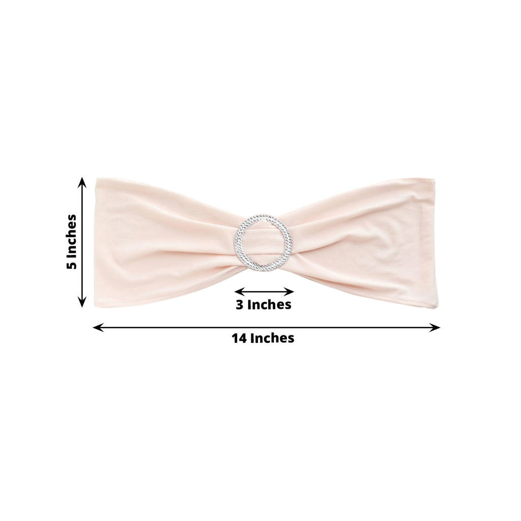 Spandex Sashes 5"x14" Blush with Diamond Buckle | TableclothsFactory