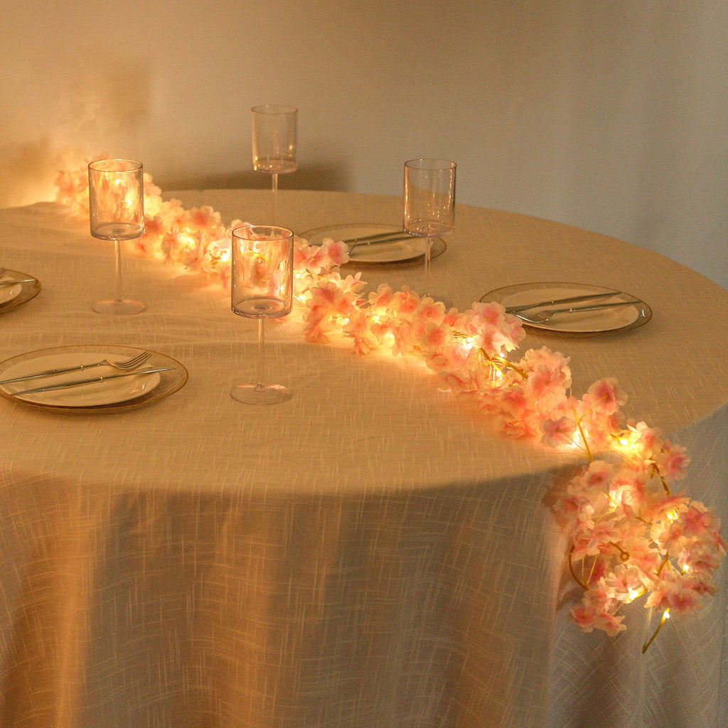Cherry Blossom Garland String Lights Blush 6ft | TableclothsFactory