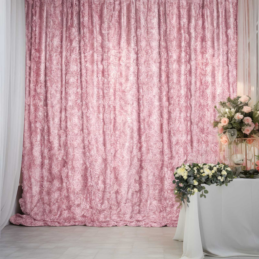 Blush Satin Rosette Drapes 8ftx8ft | tableclothsfactory.com