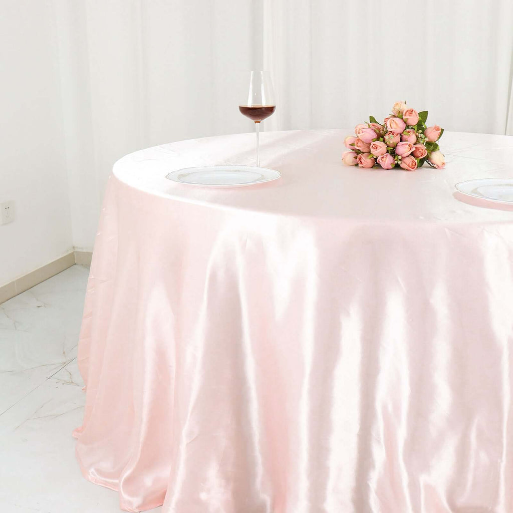 Satin Round Tablecloth 132" Blush | TableclothsFactory