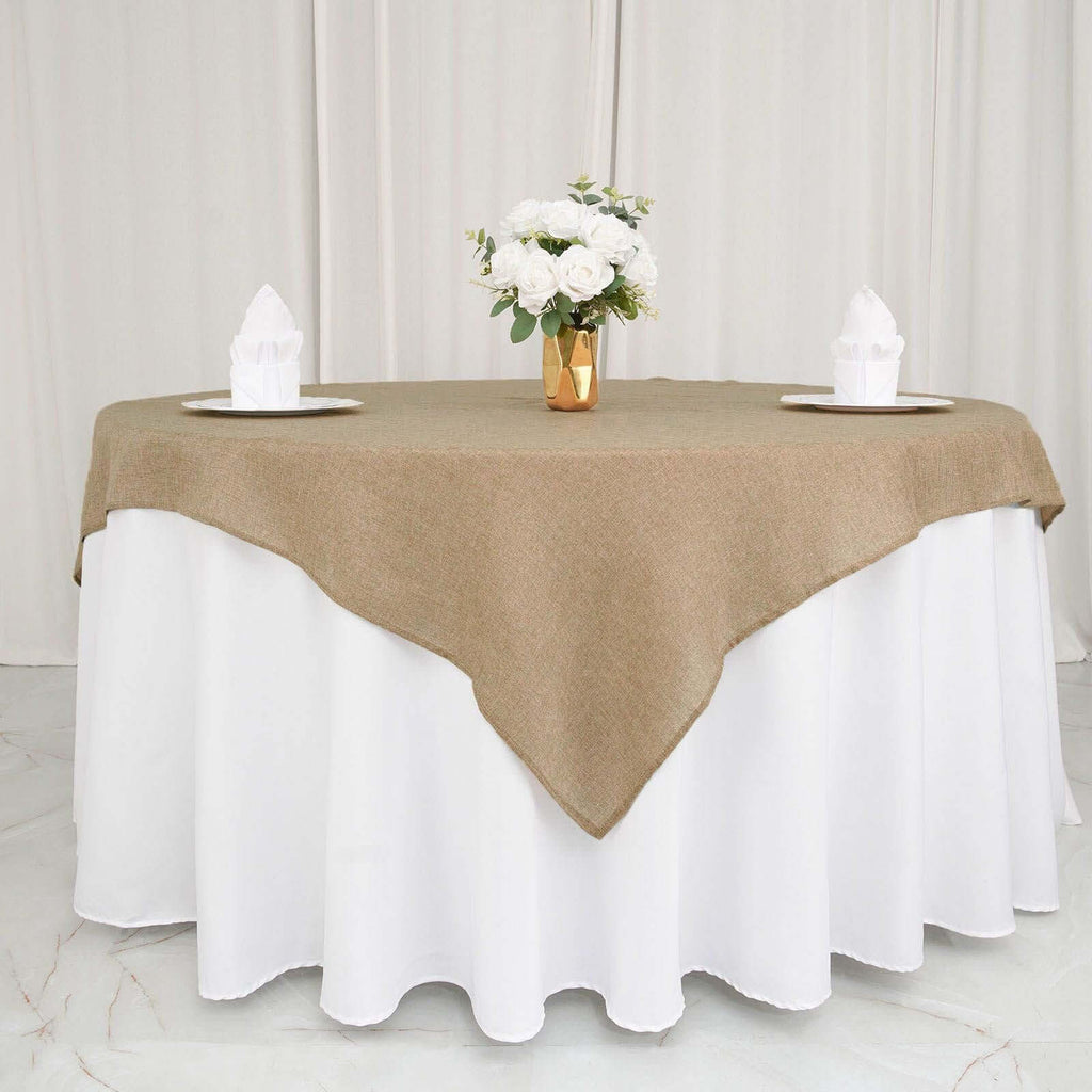Faux Linen Table Overlay 72"x72" Natural | TableclothsFactory