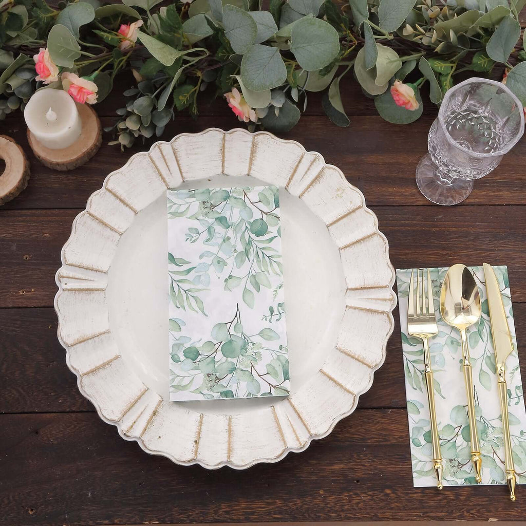 Paper Dinner Napkins Green with Eucalyptus Leaf Print | TableclothsFactory